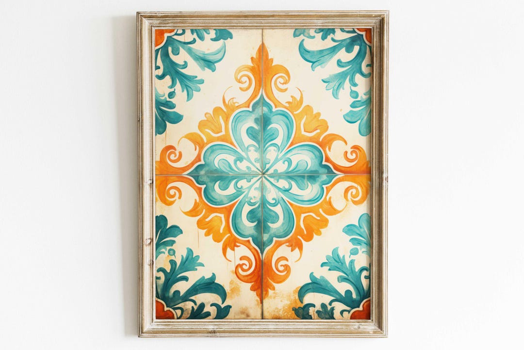 Azulejos Wall Art Print, Portuguese Tile Art, Rustic Tile Pattern Wall ...