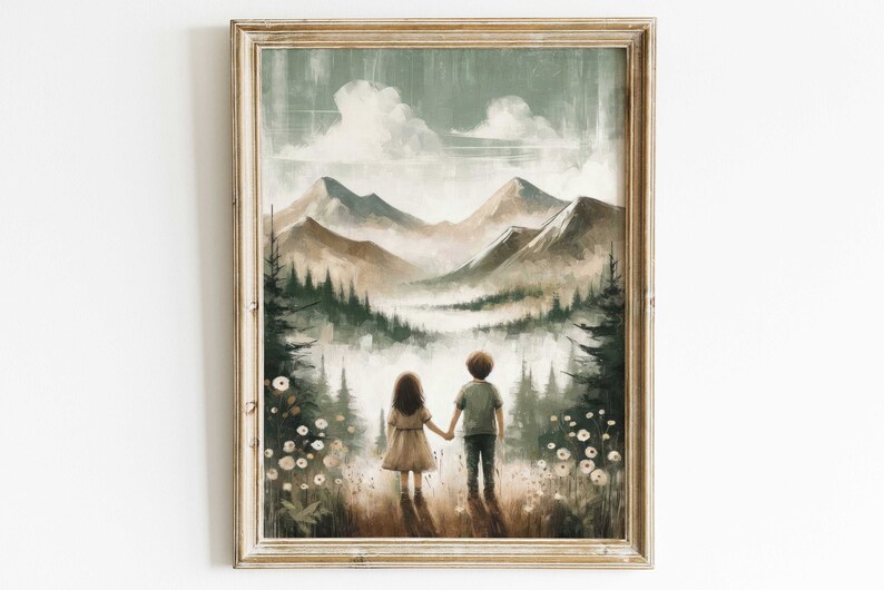 Adventurous Siblings Vintage Painting: Brother and Sister Art (digital ...