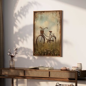 Vintage Bicycle Art Print, Bike & Wildflower Meadow Print, Rustic ...