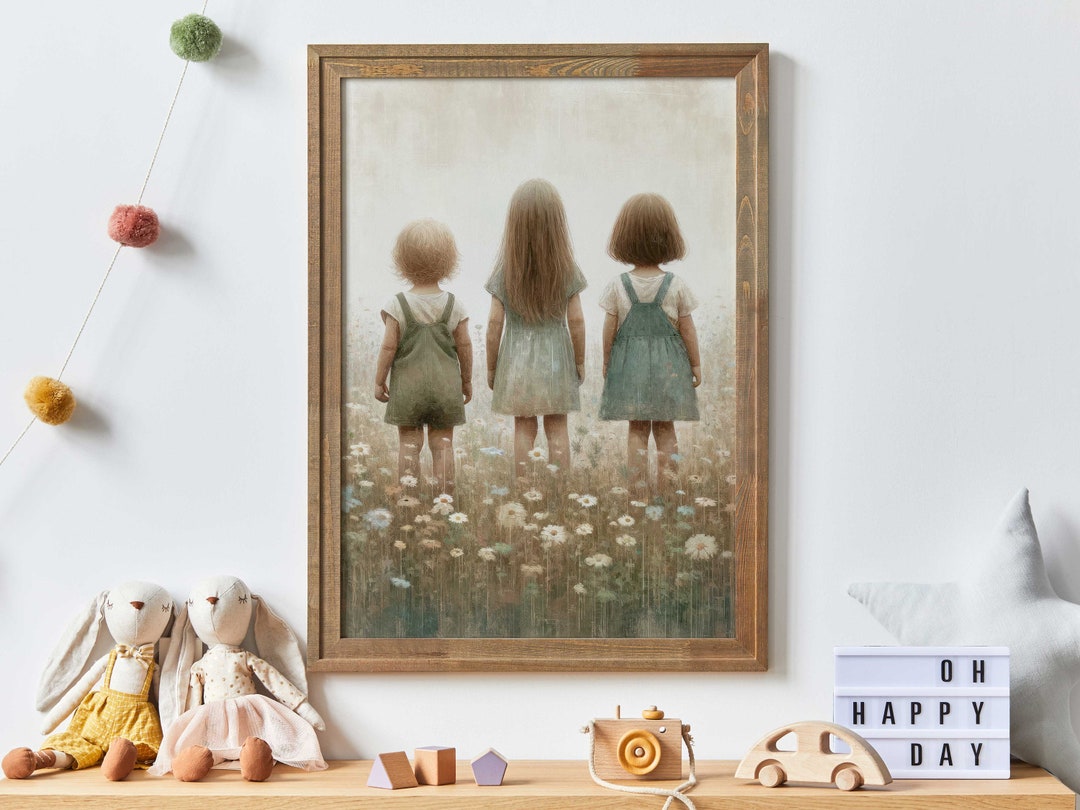 Three Sisters Print, Sisterhood Art, Vintage Sister Painting, Shared ...