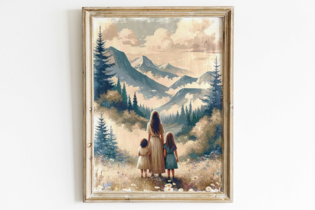 Mother & Daughters Wall Art, Two Daughter Print, Sisters Art Print ...
