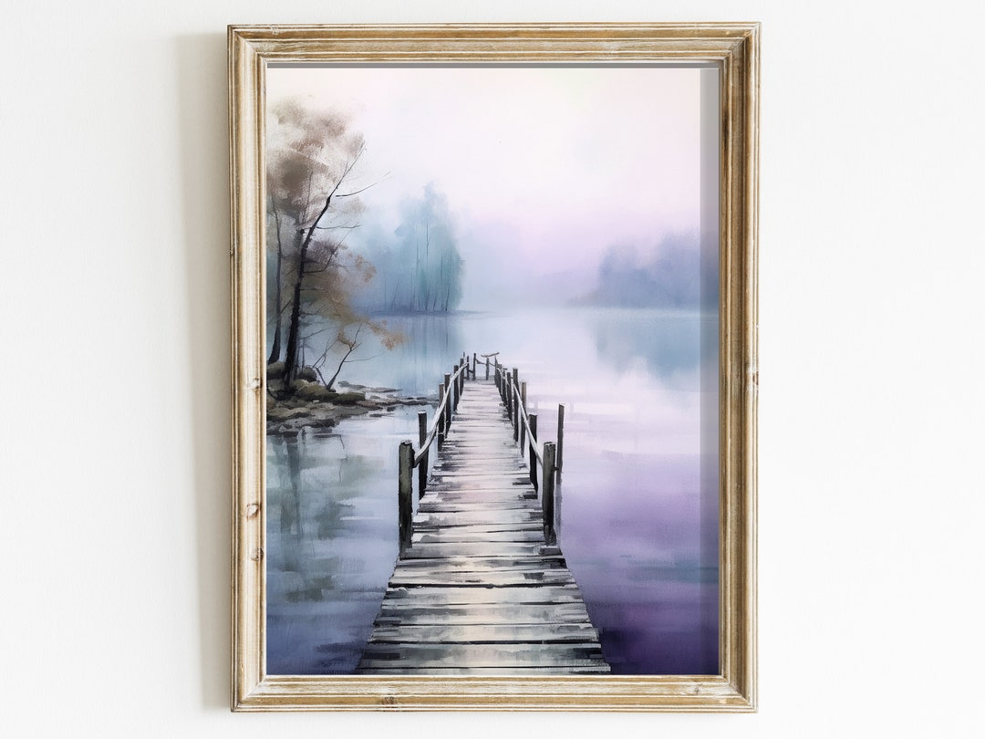 Watercolor Lake Print, Lake Painting, Printable Art, Purple Landscape ...