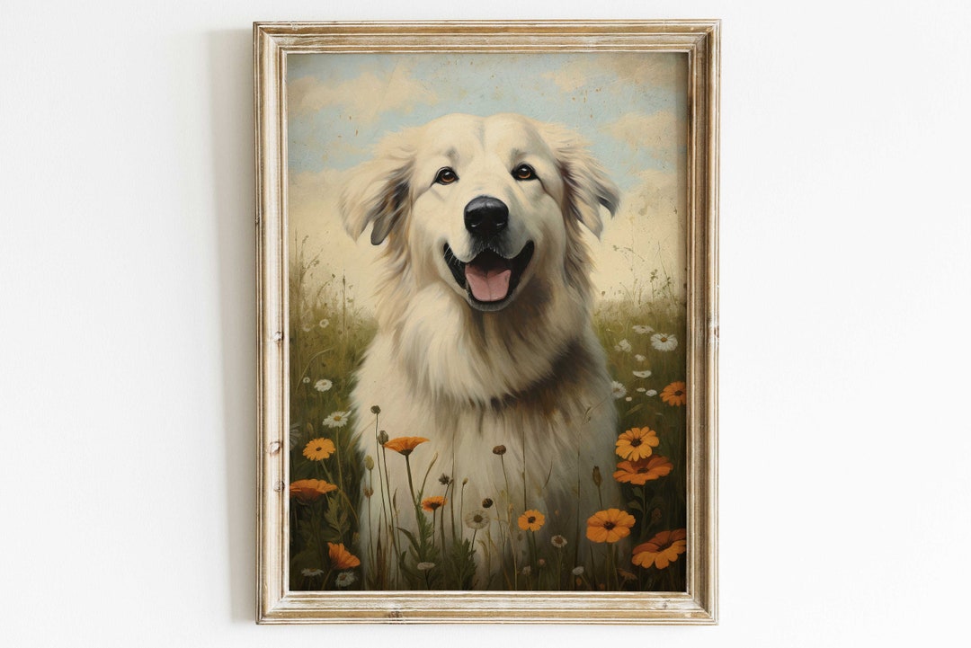 Great Pyrenees Art Print, Great Pyrenees Painting, Vintage Dog Decor ...
