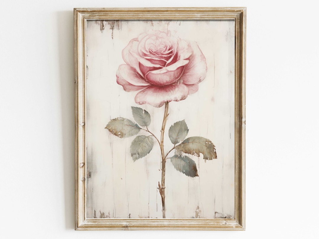 Rose Print, Pink Rose Wall Art, Floral Farmhouse Decor, Rustic Wall ...