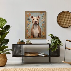 Pitbull Wall Art, Pitbull Dog Decor, Dogs and Flowers, American Pit ...