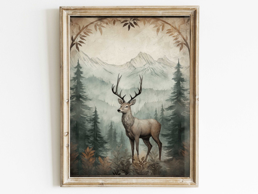 Deer Wall Art, Forest Wall Decor, Rustic Nature Print, Vintage Animal ...