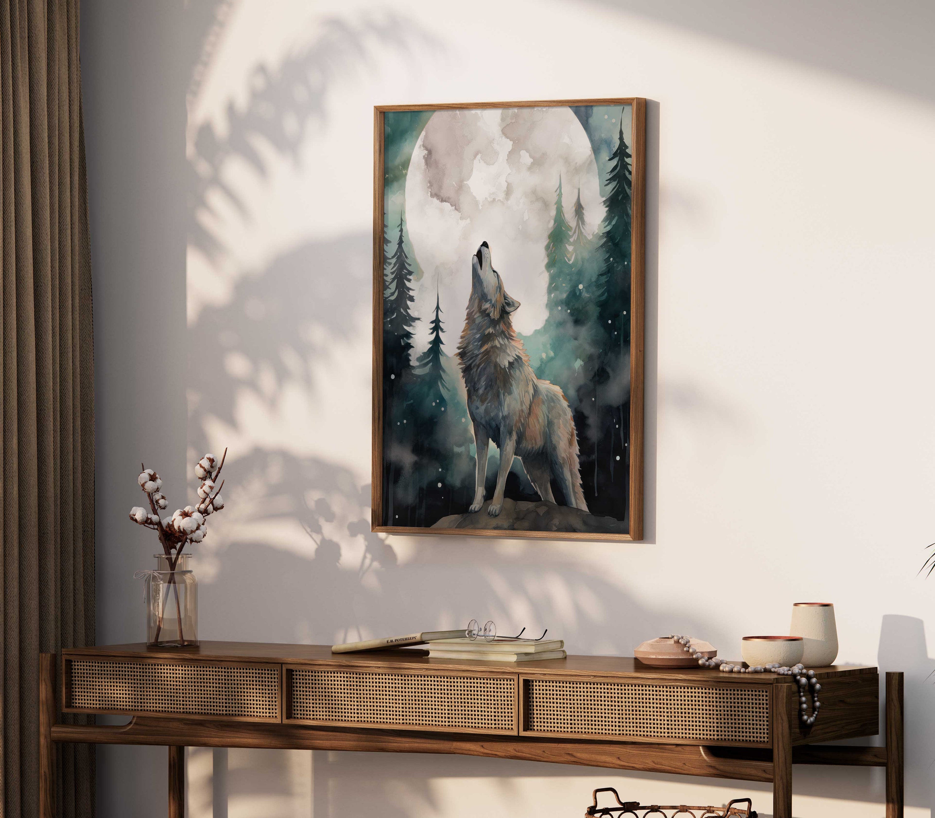 Wolf Art Print Wolf in the Forest Full Moon Wall Art Forest - Etsy