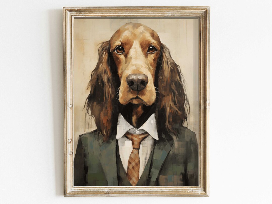 Funny Dog Print, Vintage Cocker Spaniel Portrait, Dog in Clothes & Suit ...