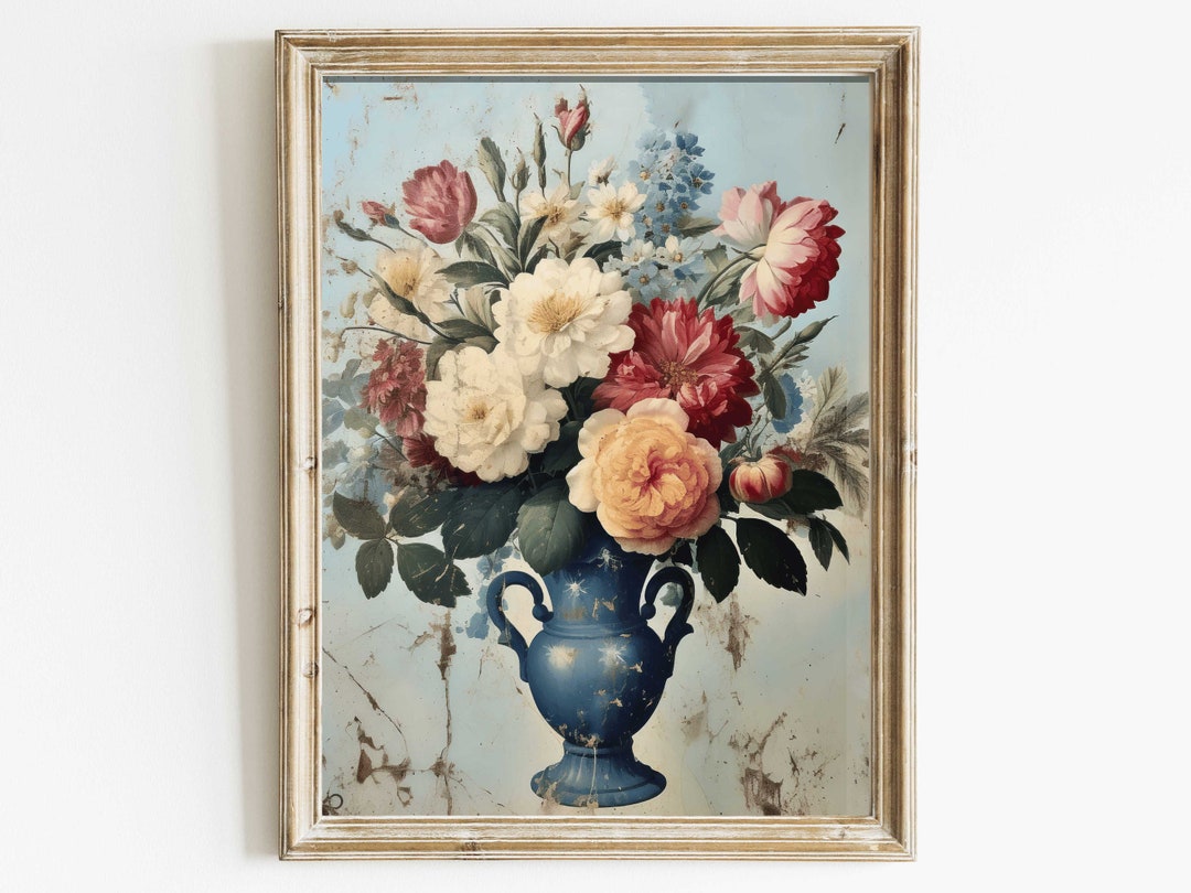 Rustic French Country Style Floral Art, Flower Bouquet Vase, Vintage ...