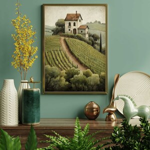 Vineyard Art Print, Mediterranean Wall Art, Rustic Vineyard Painting ...