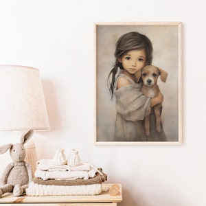 Dog and Girl Wall Art, Dog Nursery Decor, Dog Gifts for Girl Kid, Cute ...