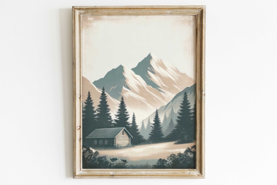 Mountain Cabin Print, Cabin Decor, Mountain Wall Decor, Forest Cabin ...