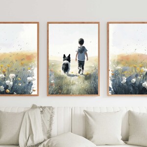 Boy and Dog Prints, Border Collie Nursery Art, Kids Room Dog Art ...