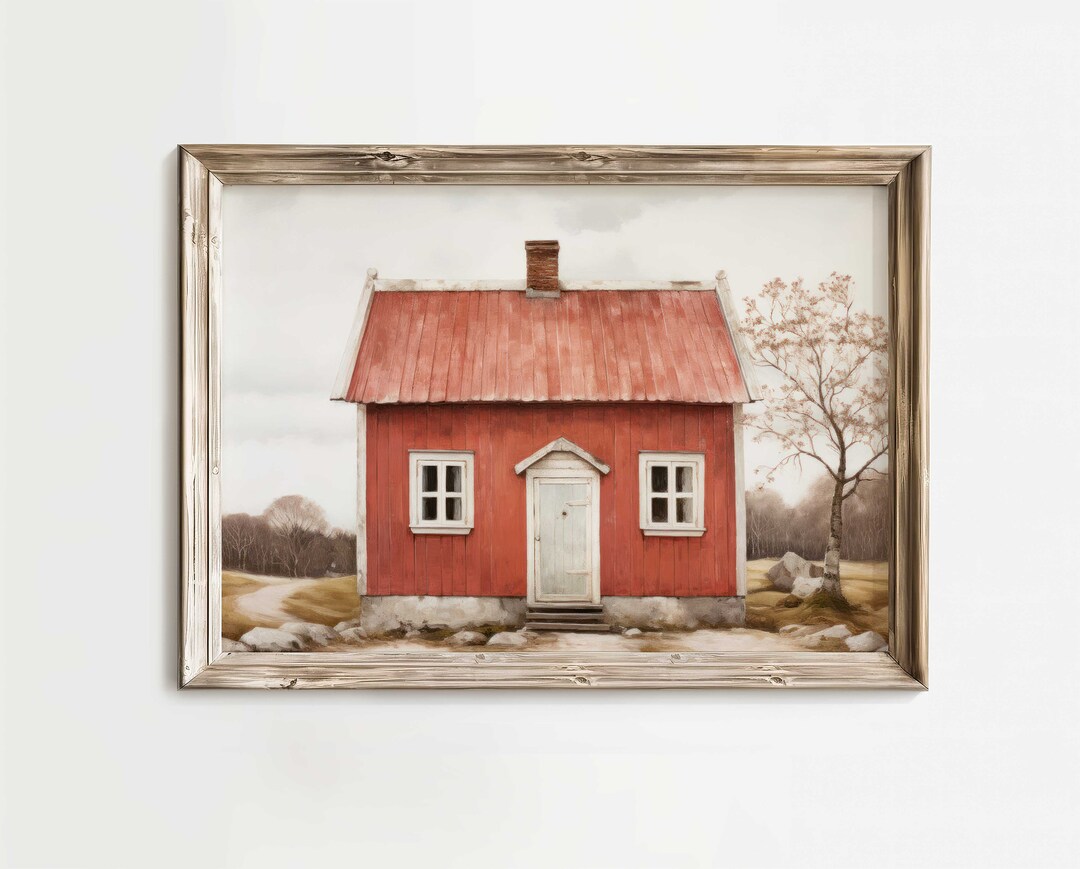 Swedish Red & White Cottage Print, Country House Print, Swedish ...