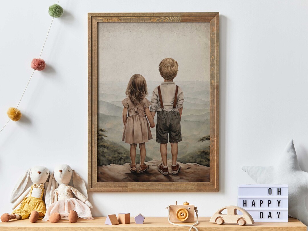 Sibling Room Wall Decor, Brother & Sister Print, Boy and Girl Painting ...