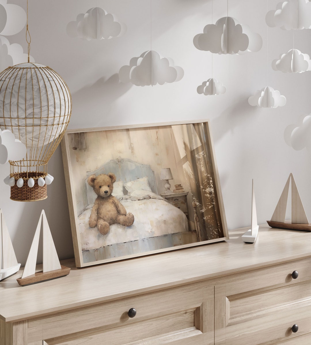 Vintage Teddy Bear Print, Rustic Nursery Decor, Bear Nursery Wall Art ...