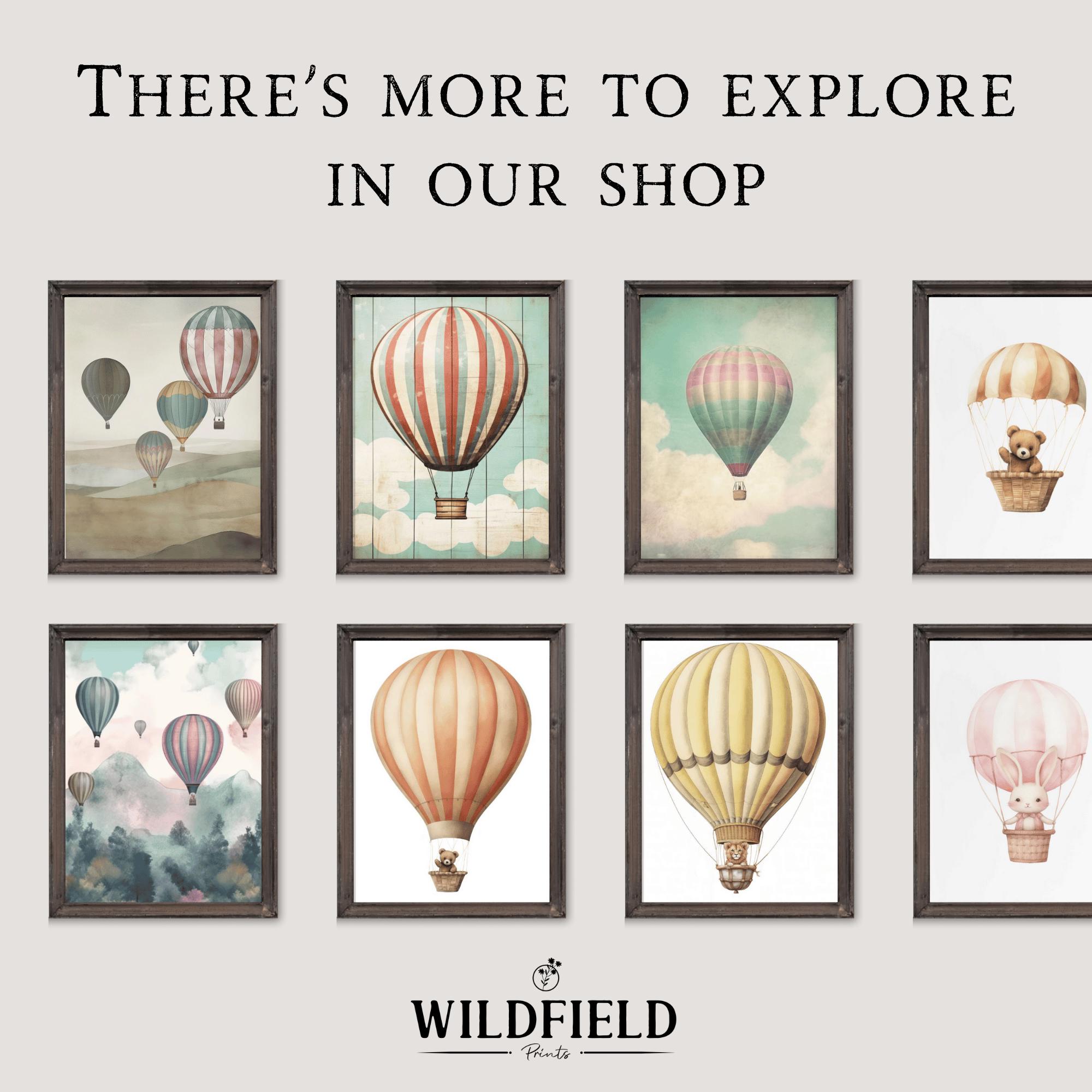 Vintage Hot Air Balloon Prints, Set of 2, Rustic Nursery Decor ...
