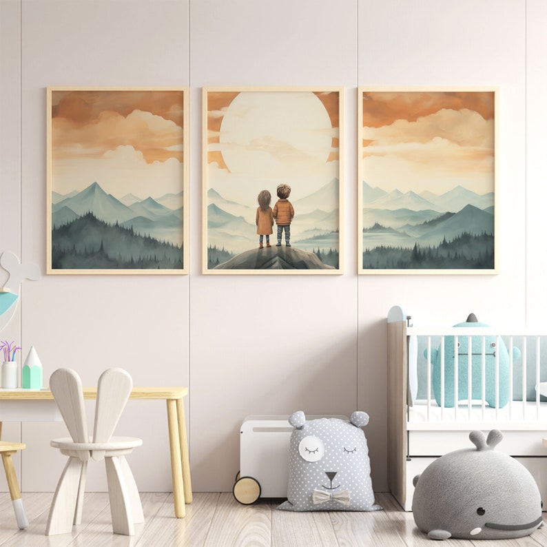 Brother & Sister Adventure Triptych Print Set - Vintage Sibling Wall ...