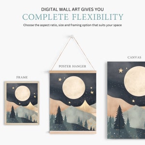 Mountain Nursery Decor, Moon & Stars Kids Room Wall Art, Children's ...