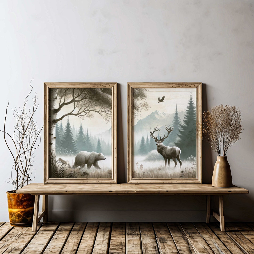 Woodland Nursery Decor, Woodland Animal Art, Bear and Deer Print, Bear ...
