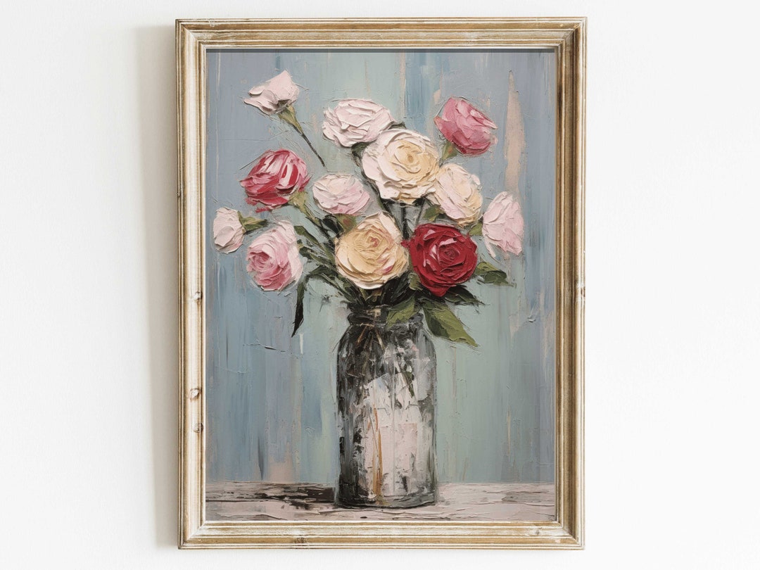 Farmhouse Floral Wall Decor, Rustic Home Decor, Vintage Botanical Wall Art, Rose Bouquet Print ...
