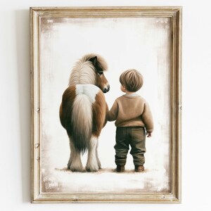 Boy & Pony Print, Shetland Pony Art, Vintage Nursery Decor, Horse ...
