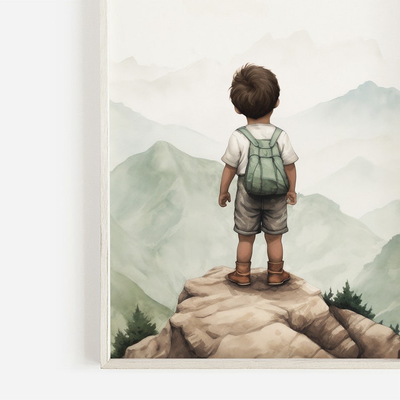 Adventure Boy Toddler Decor, Vintage Nursery Mountain Wall Art, Hiking ...