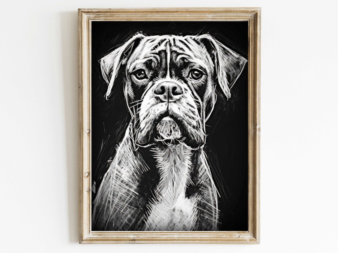 Boxer Dog Wall Art, Dog Line Drawing, Rustic Dog Decor, Gift for Boxer ...