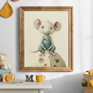 Mouse Nursery Decor, Whimsical Mouse Print, Mouse & Cheese, Animal ...