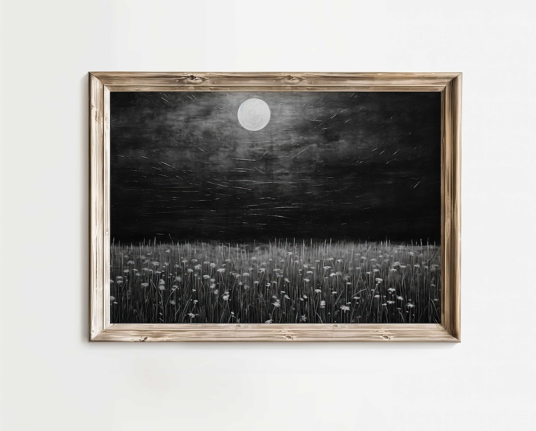 Wildflower Field Art, Chalkboard Wall Art, Nature Art Print, Dark Wall ...