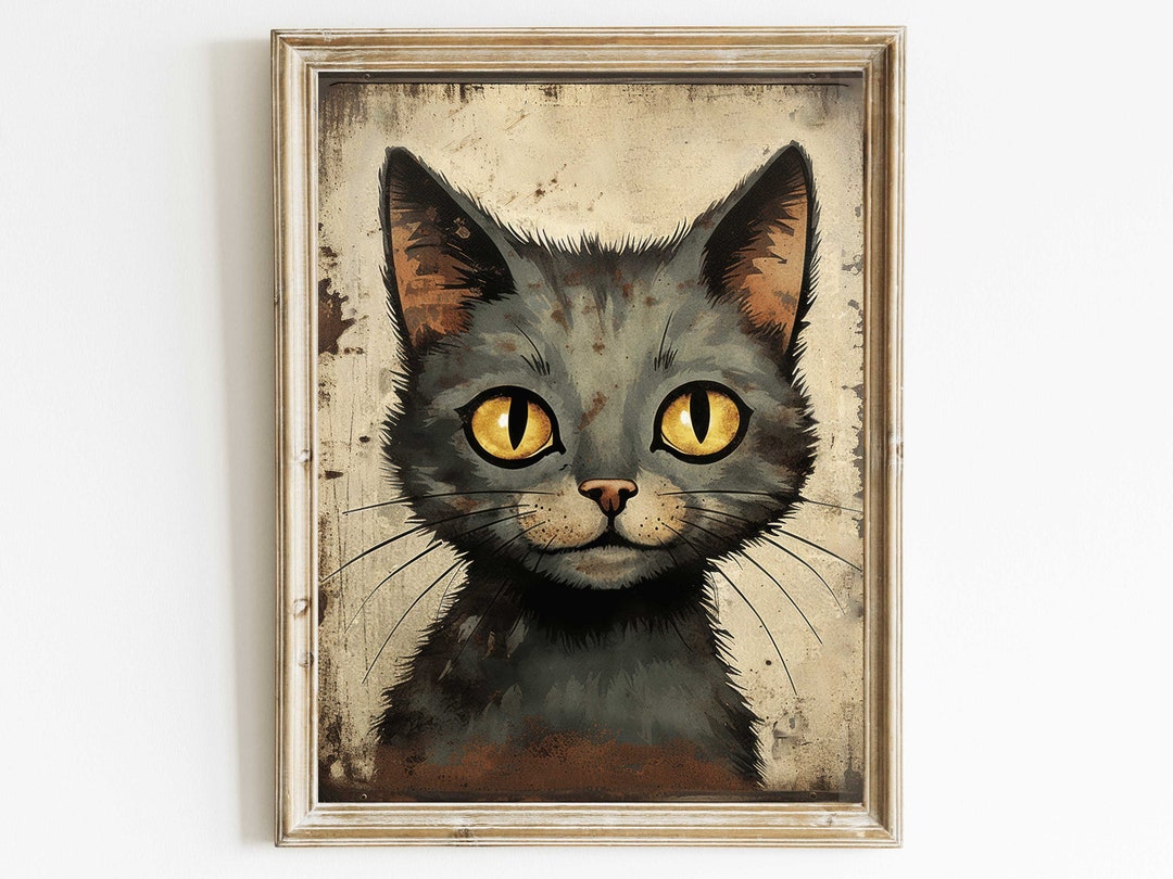 Black Cat Art Print, Cat Wall Art, Cute Kitten Nursery Print, Vintage ...