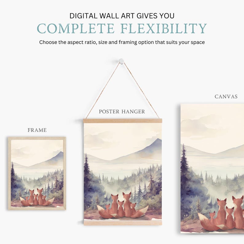 Forest Animal Family Print, Fox Family Print, Family of Five Print, Red ...