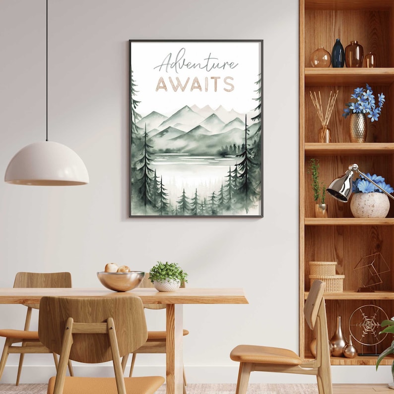 Adventure Awaits Print, Hiking & Camping Quote Wall Art, Inspirational ...