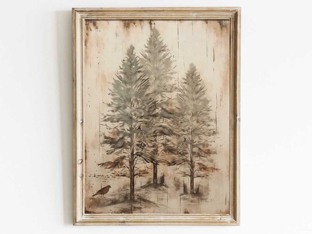 Spruce Tree Art, Vintage Forest Wall Art, Christmas Wall Art, Antique ...