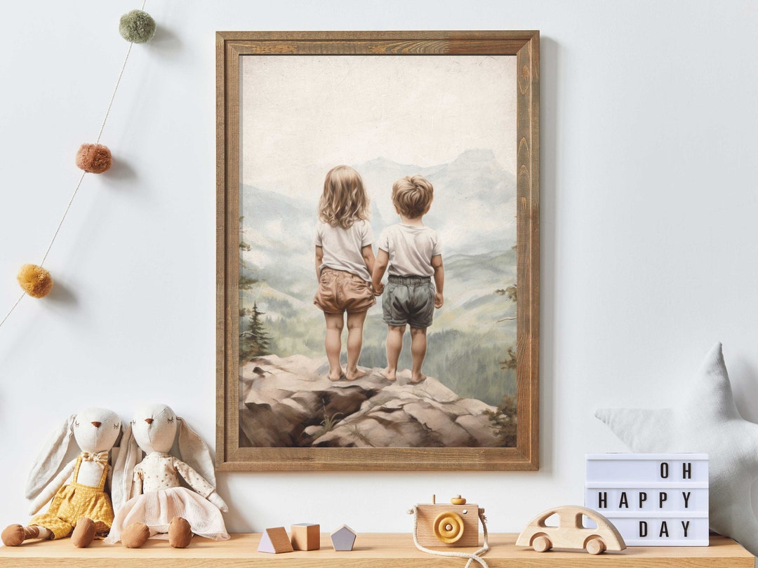 Vintage Siblings Adventure Wall Art, Brother & Sister Wall Art, Girl ...