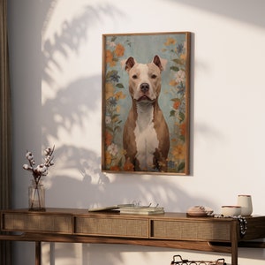 Pitbull Wall Art, Pitbull Dog Decor, Dogs and Flowers, American Pit ...
