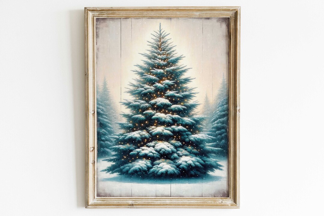 Fir Tree Wall Art, Christmas Tree Painting, Vintage Christmas Wall Art ...
