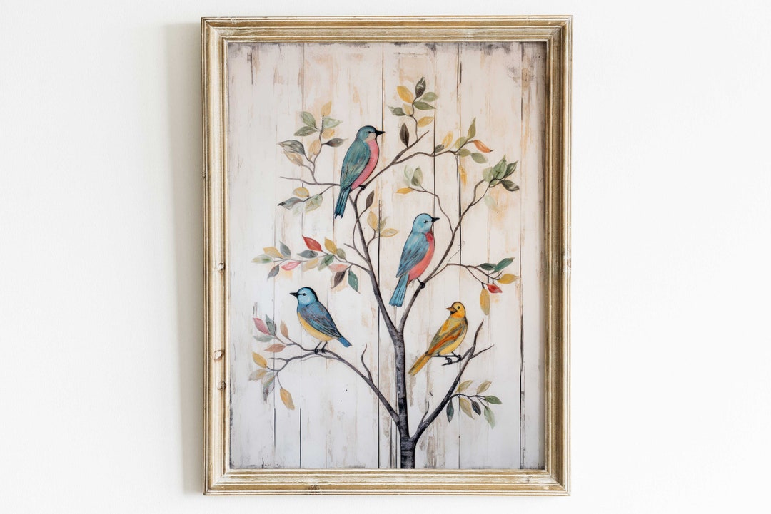 Vintage Birds Wall Art, Tree Wall Art, Vintage Wall Decor, Rustic Wall ...