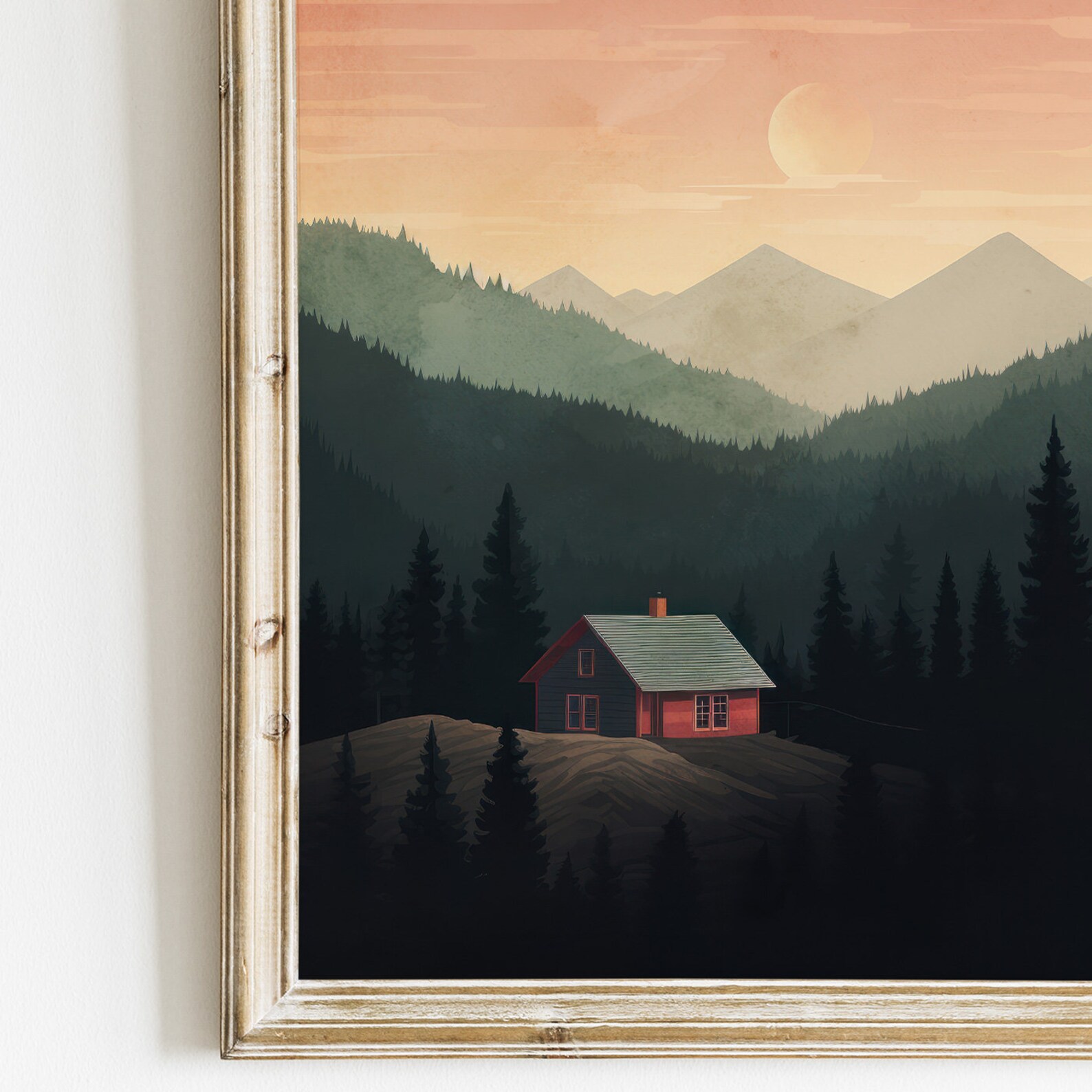 Mountain Cabin Print, Cabin Decor, Forest Wall Art, Forest Cabin ...