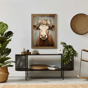 Vintage Cow Portrait, Cow Wall Art, Rustic Farmhouse Decor, Country Style Home Decor, Farm ...