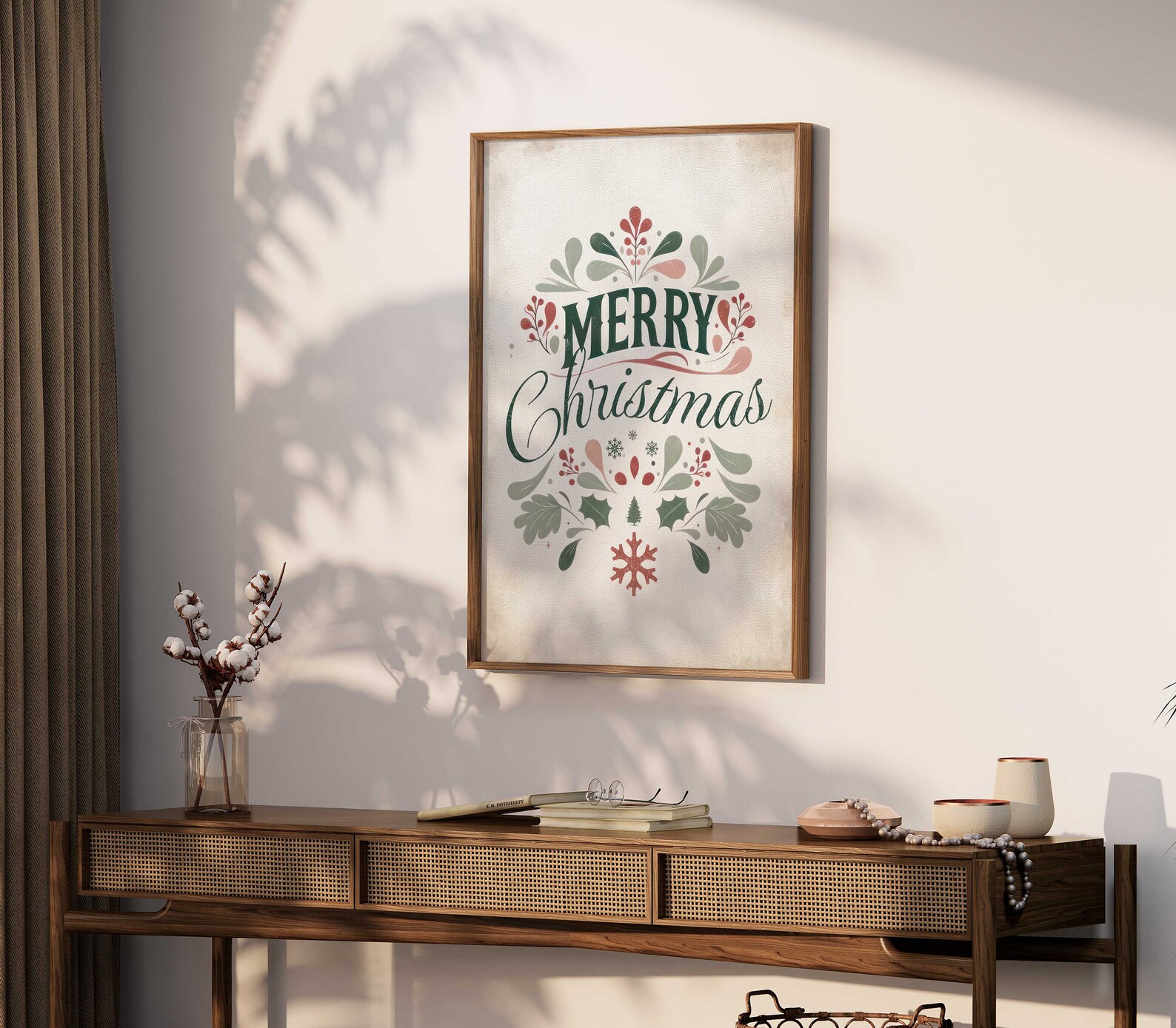 Merry Christmas Print, Christmas Art, Vintage Christmas Wall Decor ...