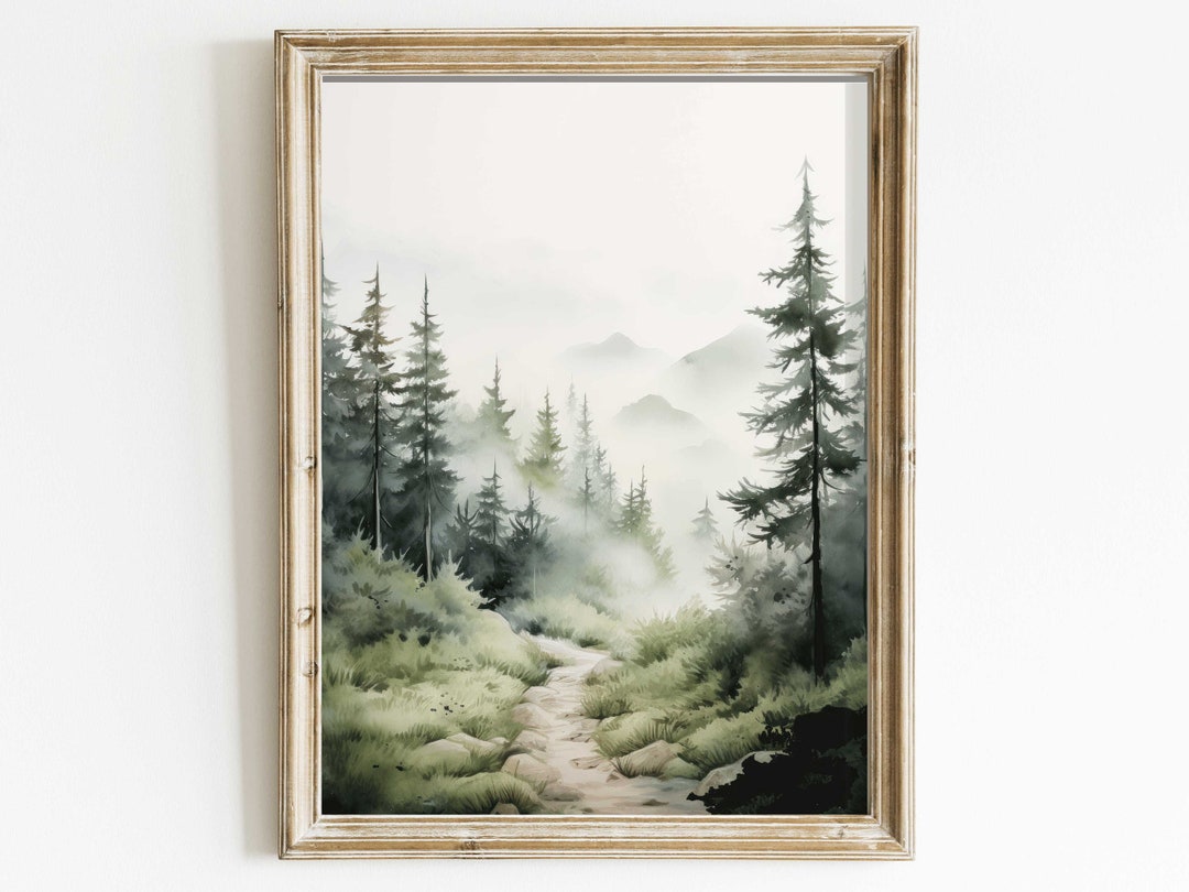 Forest Wall Art, Watercolor Forest Landscape, Nature Decor, Hiking Wall ...