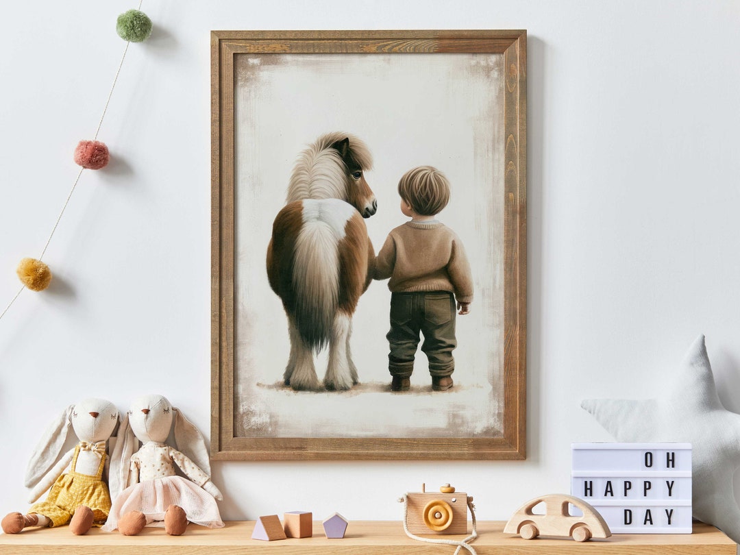 Boy & Pony Print, Shetland Pony Art, Vintage Nursery Decor, Horse ...