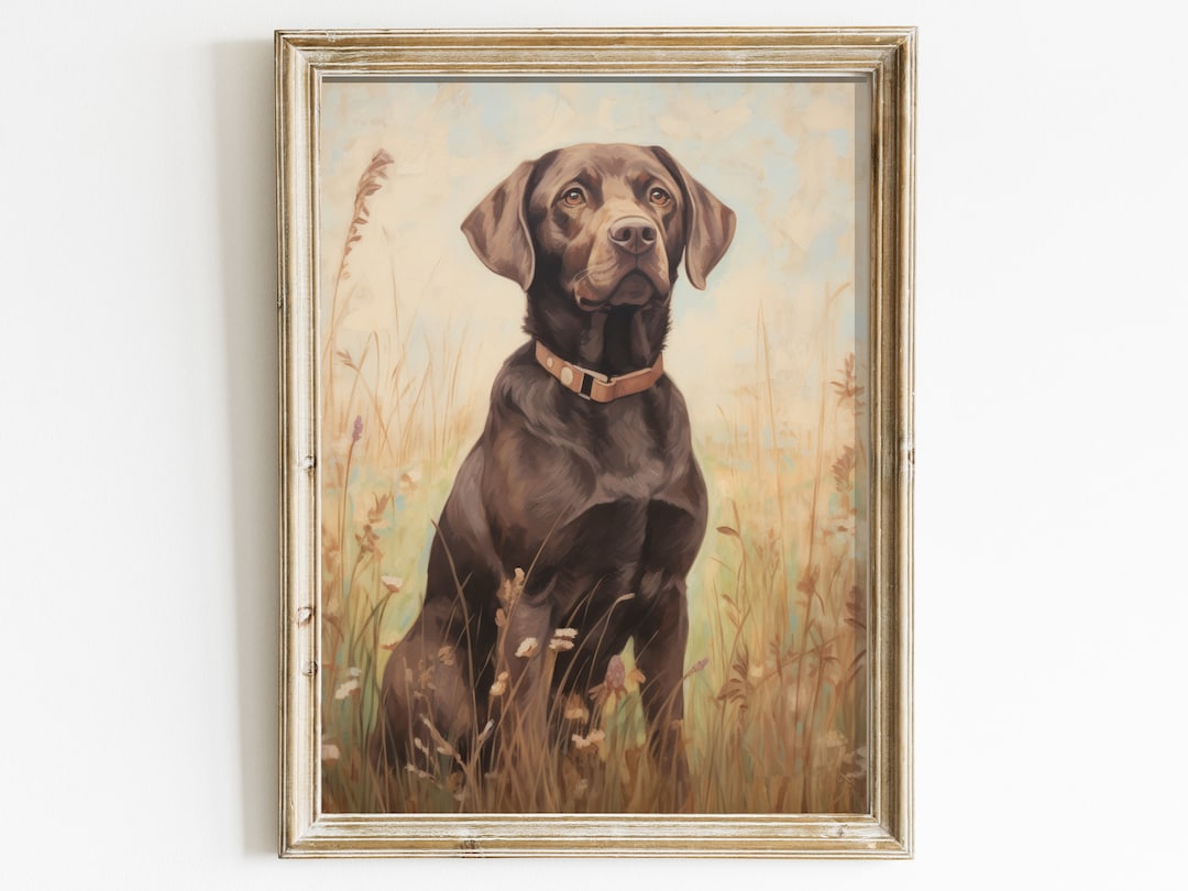 Labrador Decor, Vintage Lab Wall Art, Printable Dog & Flowers Artwork ...