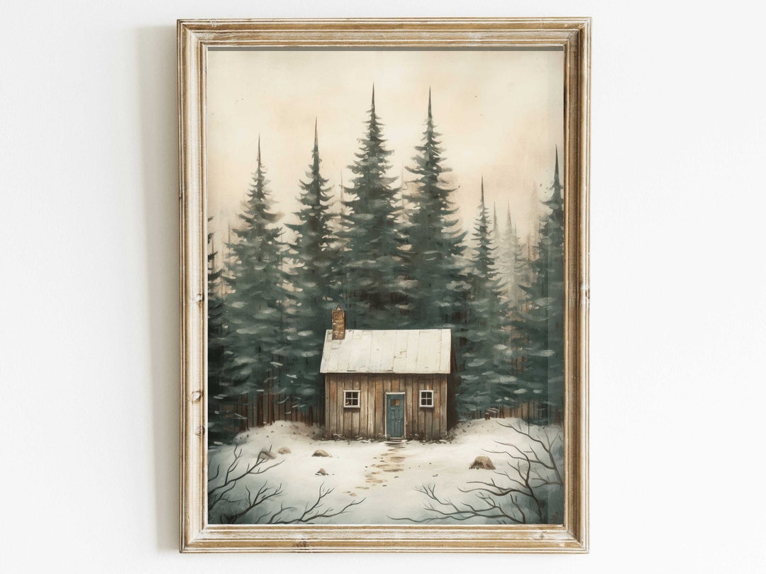 Vintage Forest Cabin Print, Rustic Home Decor, Little Cottage Print ...