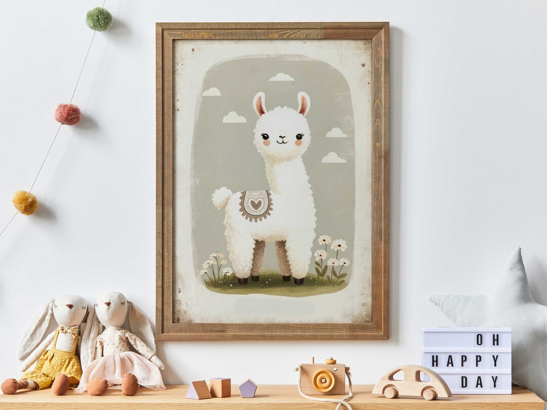 Llama Nursery Art, Llama Wall Art for Kids, Vintage Llama Print ...