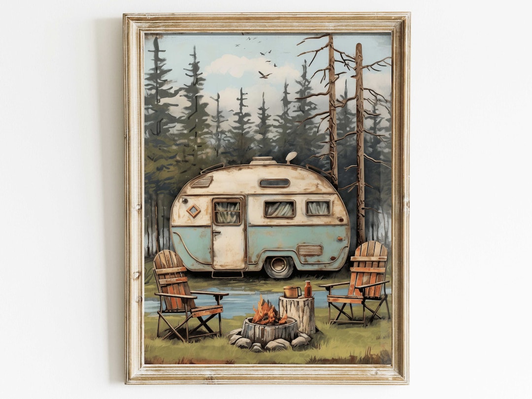 Camping Wall Art, Vintage Caravan Print, Nature Print, Camper Decor ...