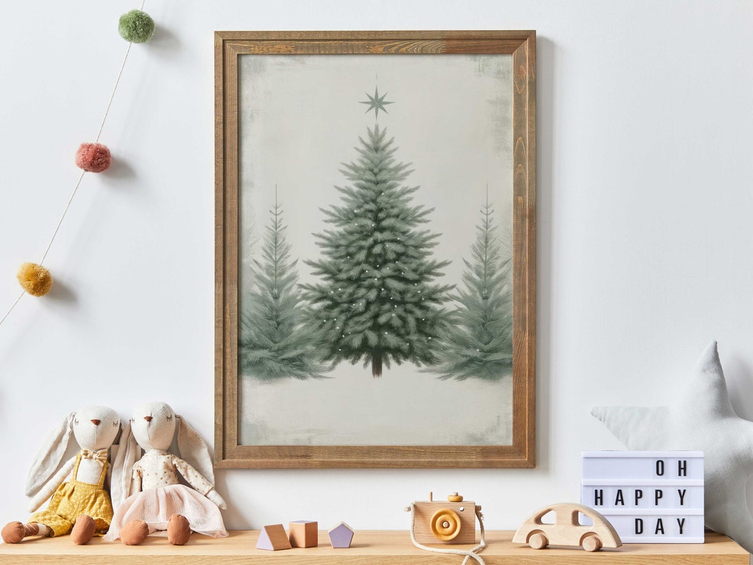 Christmas Tree Print, Spruce Tree Art, Vintage Christmas Wall Art, Xmas ...