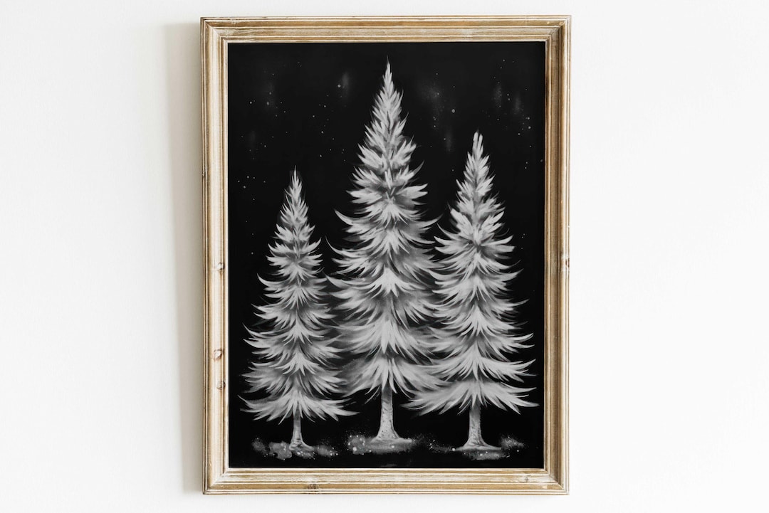 Pine Tree Art, Christmas Wall Art, Chalkboard Art, Minimalist X-mas ...