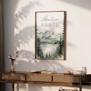 Adventure Awaits Print, Hiking & Camping Quote Wall Art, Inspirational ...